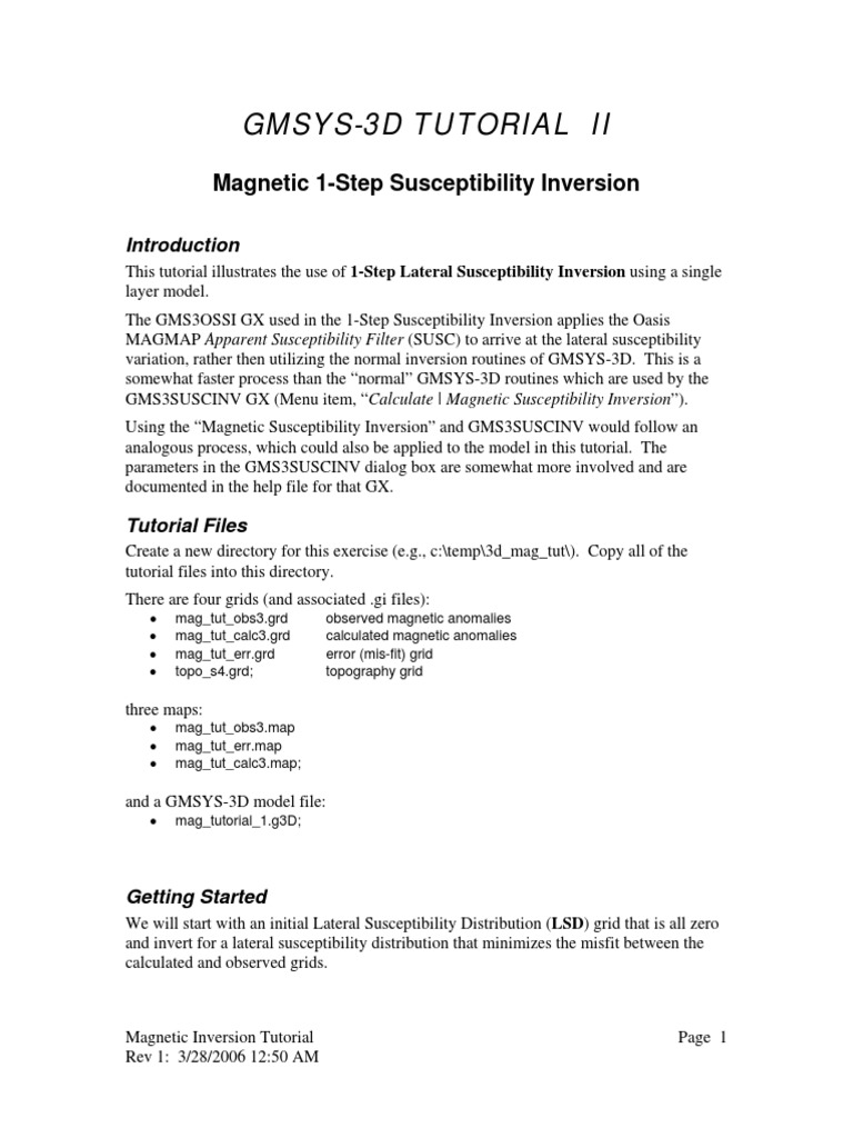 Gmsys-3D Tutorial Ii: Magnetic 1-Step Susceptibility Inversion | PDF ...