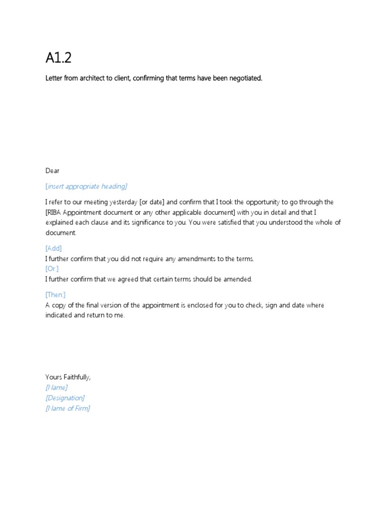 Architect's Confirmation Letter to Client | PDF | Finance & Money ...