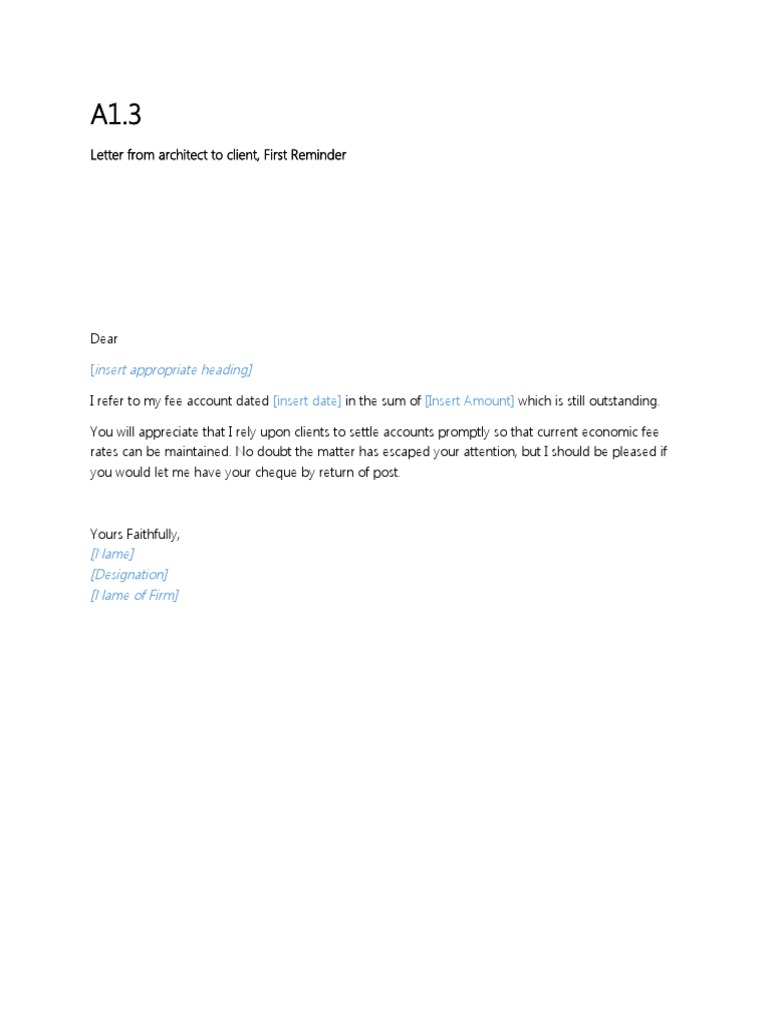 A1 - 3 - Letter From Architect To Client, First Reminder | PDF