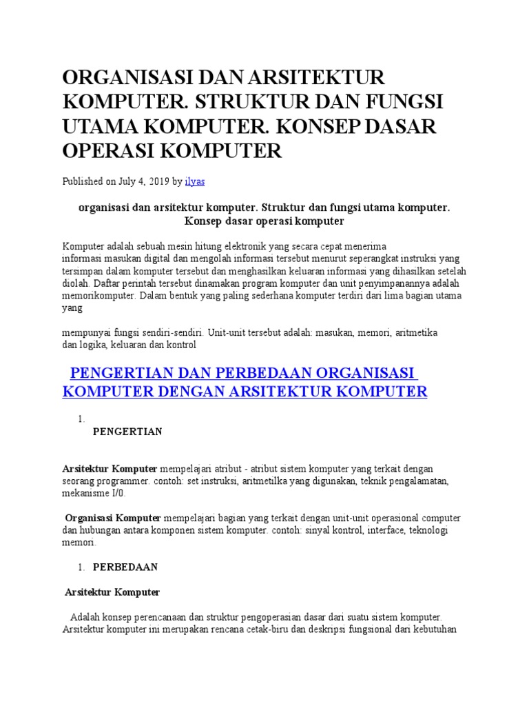 Organisasi Dan Arsitektur Komputer | PDF