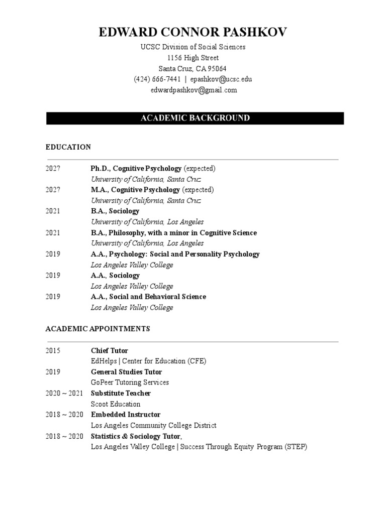 Edward Pashkov CV 1 | PDF | University Of California | Academia
