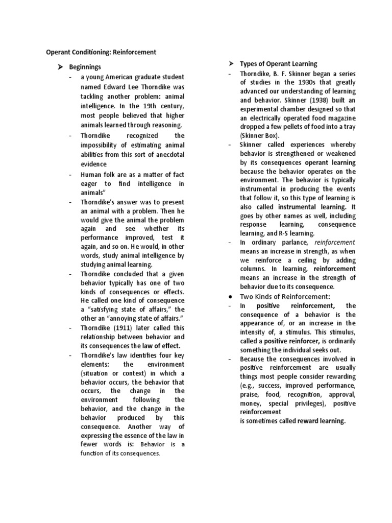 Operant Conditioning: Reinforcement - : Two Kinds of Reinforcement | PDF | Reinforcement | Learning