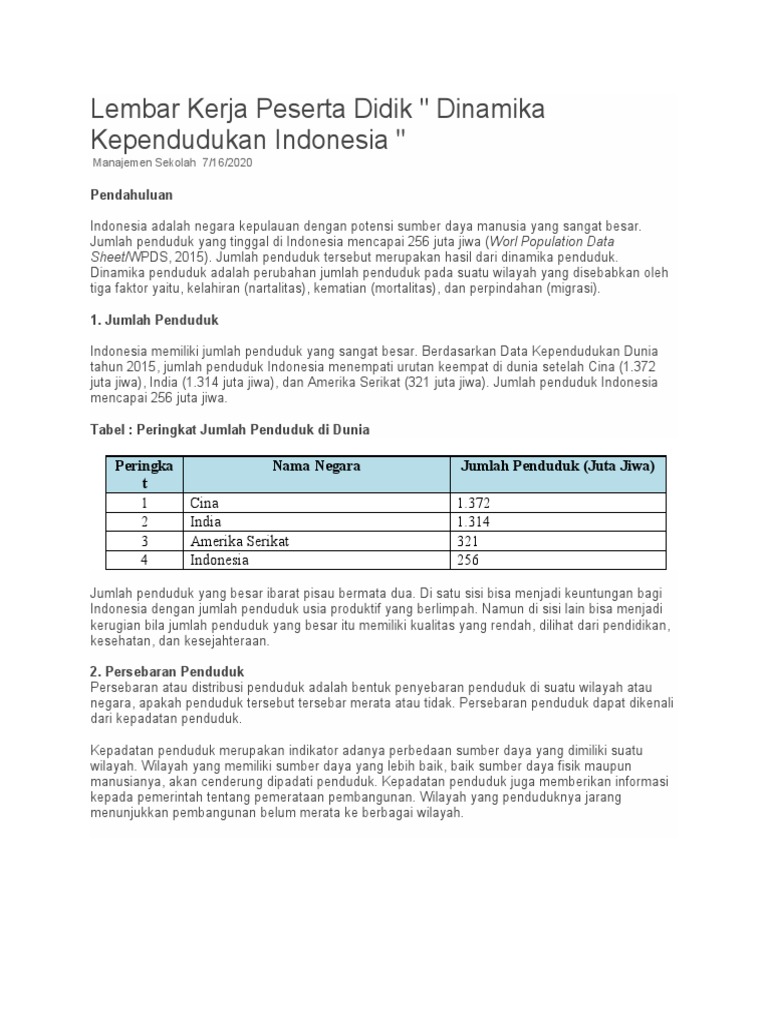 LKPD 7 - Dinamika Kependudukan | PDF
