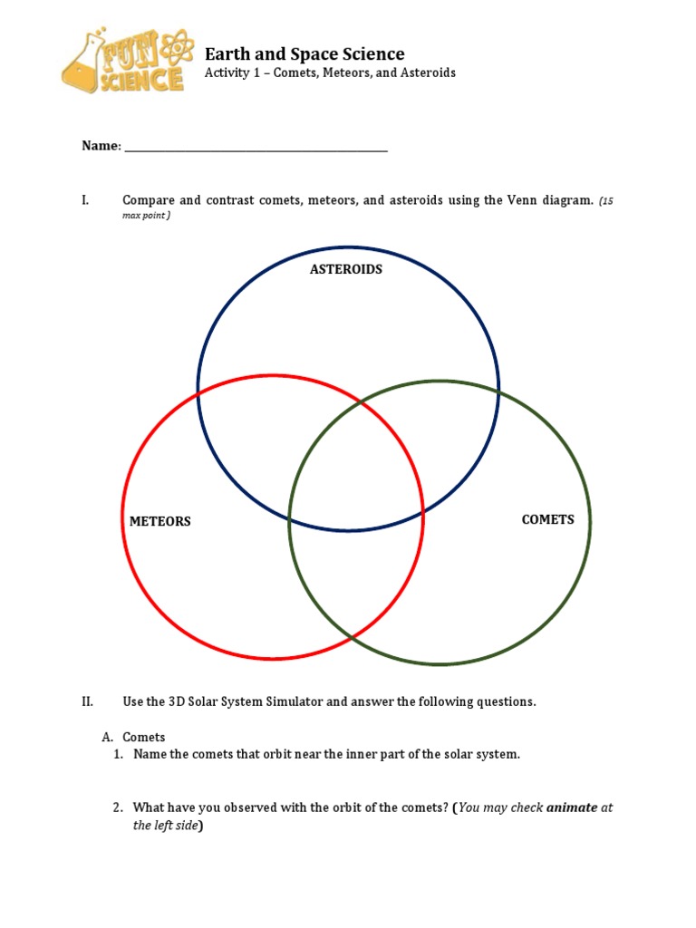 Comets Asteroids And Meteors Venn Diagram