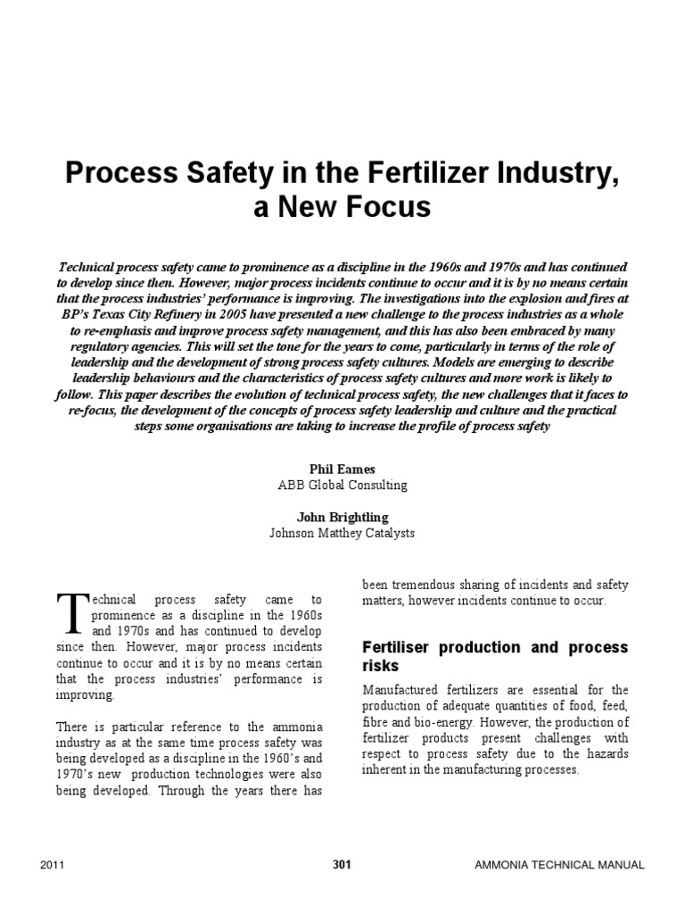 Process Safety in The Fertilizer Industry, A New Focus: Fertiliser ...