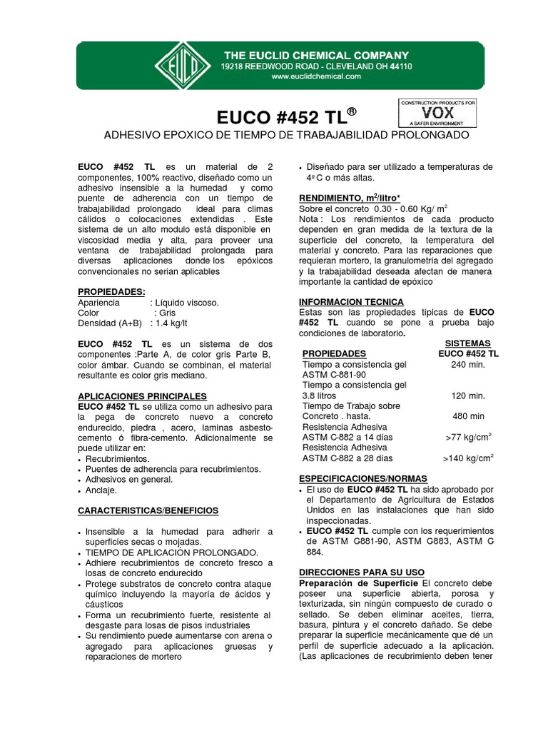 Euco 452 TL | PDF | Hormigón | Materiales