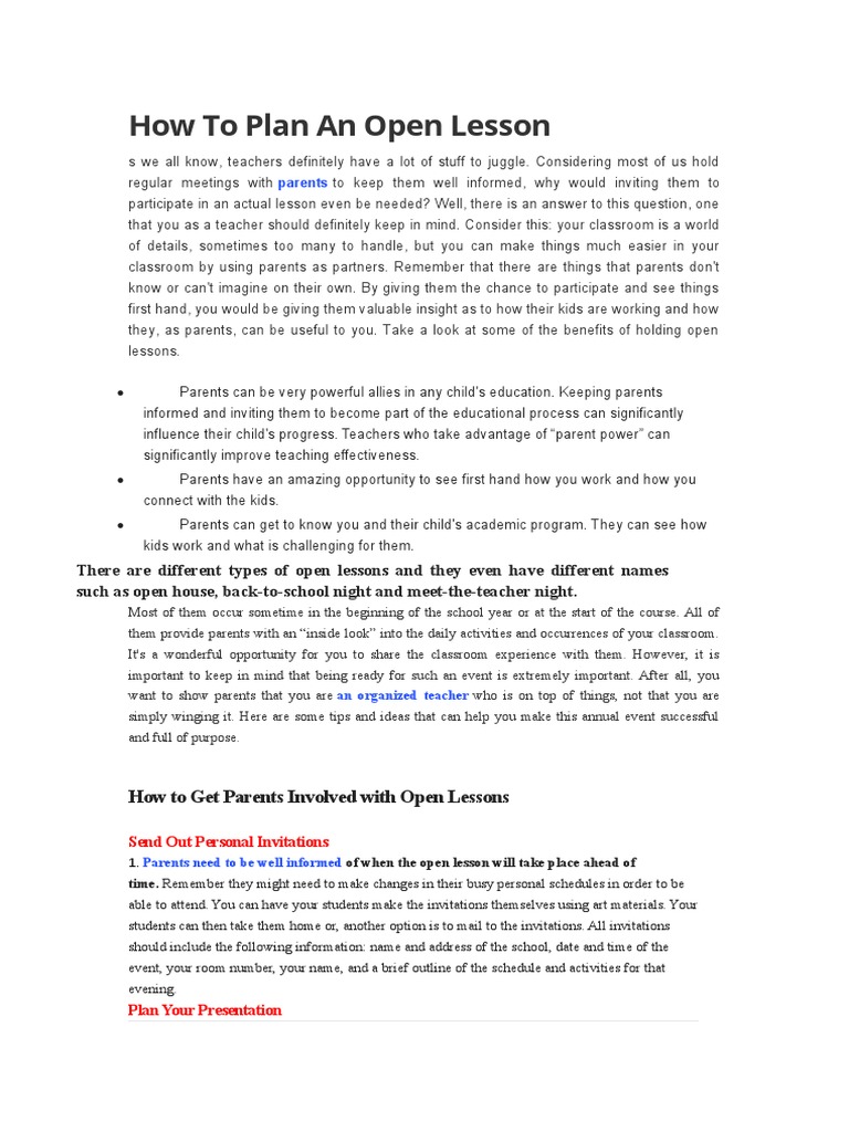 Planning Successful Open Lessons | PDF | Teachers | Classroom