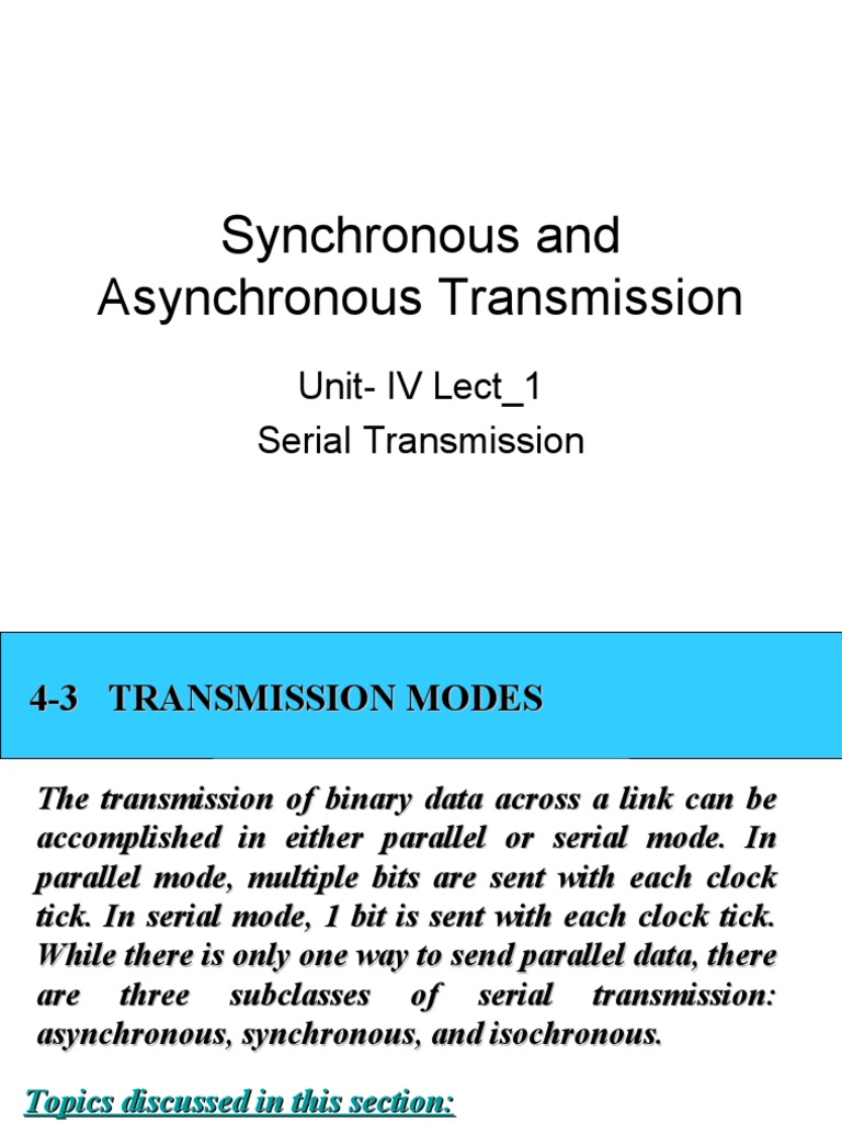 Synchronous and Asynchronous Transmission: Unit-IV Lect - 1 Serial ...