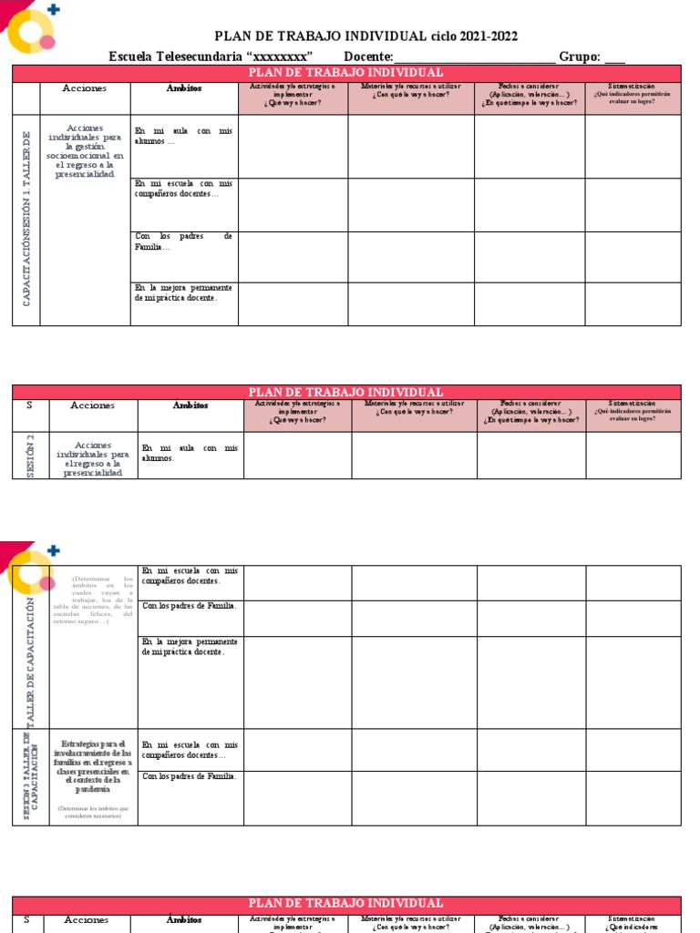 Formato para El Plan Individual de Trabajo (PTI) | PDF | Salón de clases | Cognición