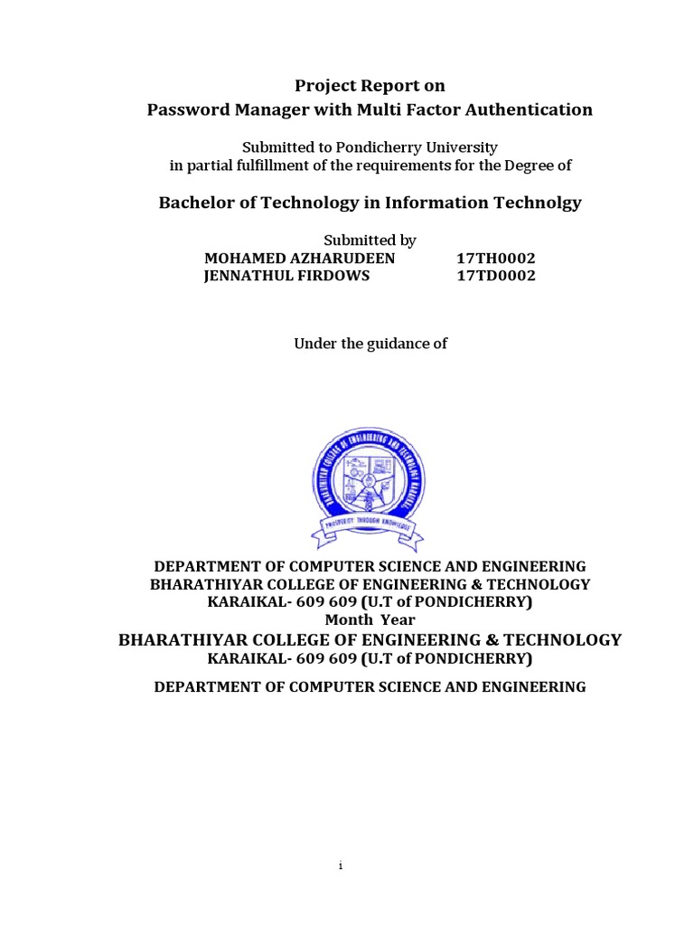 Project Report On Password Manager With Multi Factor Authentication ...