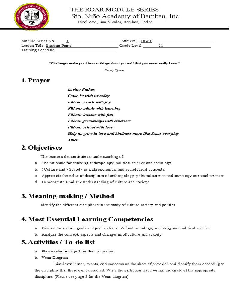 The Roar Module Series: Starting Point - Anthropology, Political ...