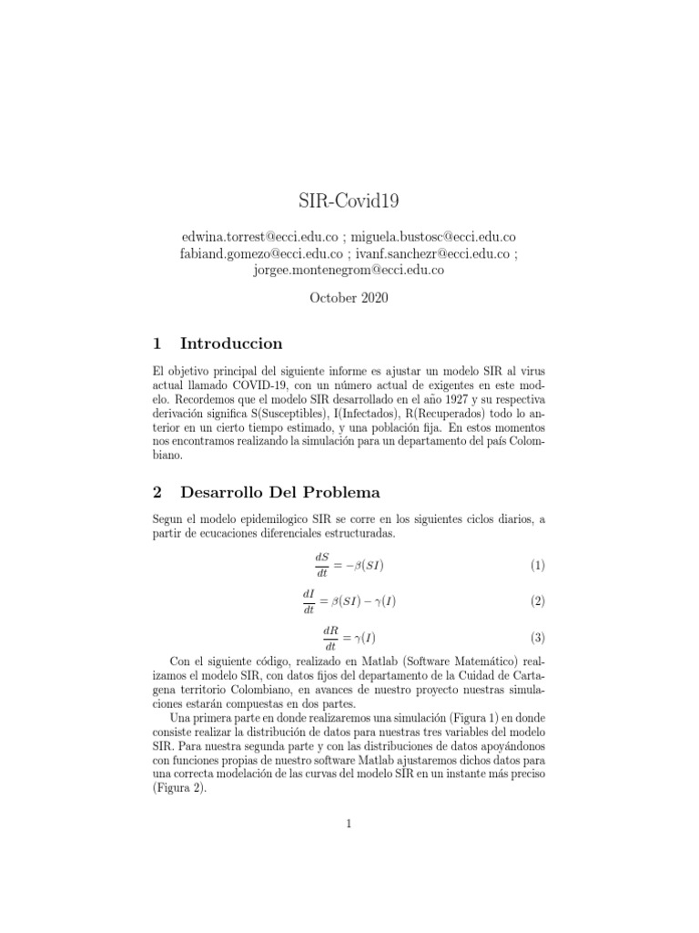 SIR Covid 19 | PDF | Matlab | Matemáticas Aplicadas