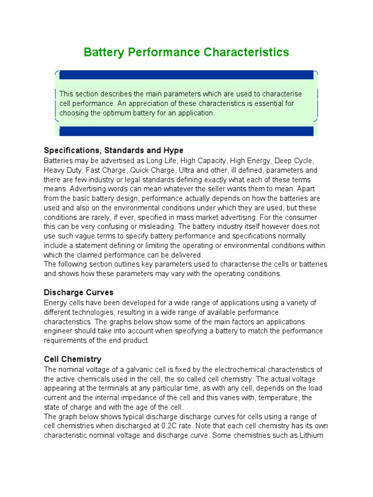 Battery Performance Characteristics | PDF | Lithium Ion Battery ...
