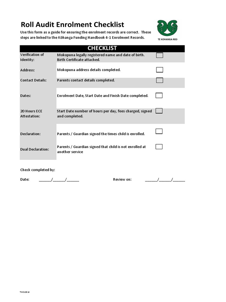 Roll Audit Enrolment Checklist | PDF