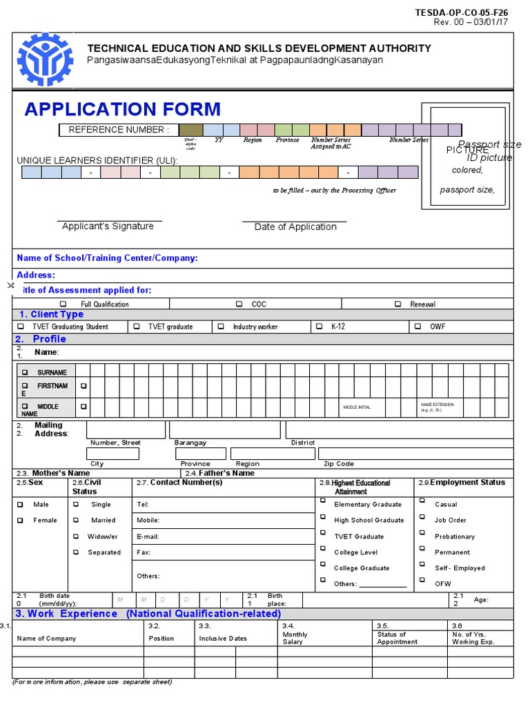 Assessment Application Form 1 | PDF