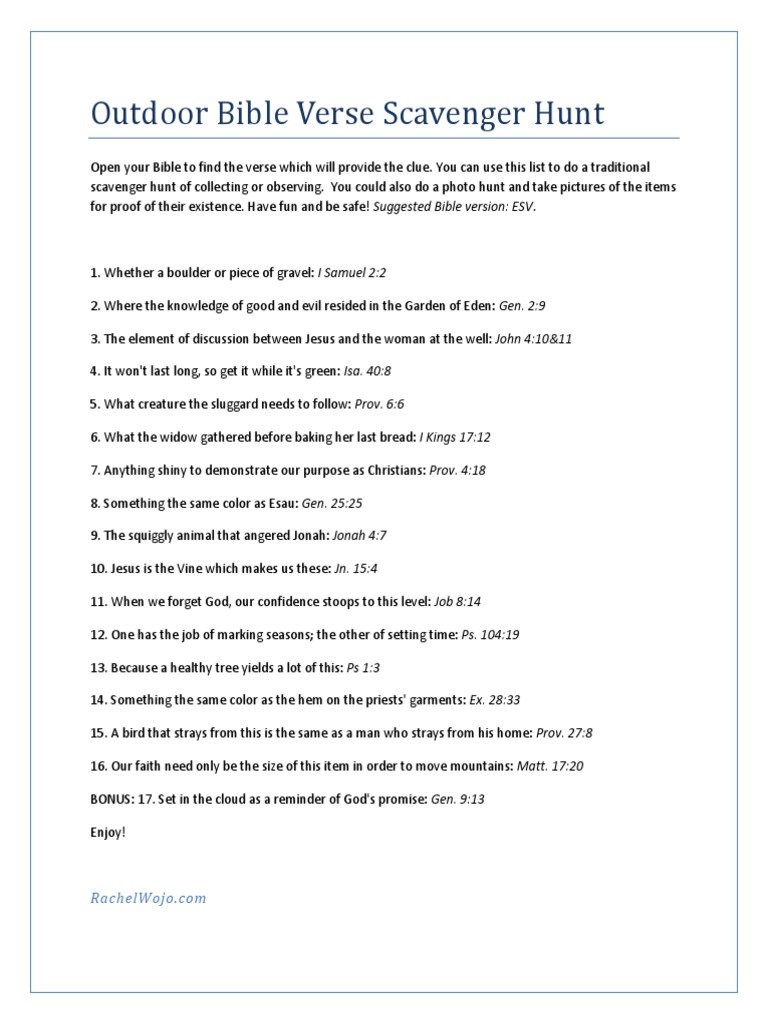 Outdoor Bible Verse Scavenger Hunt | PDF