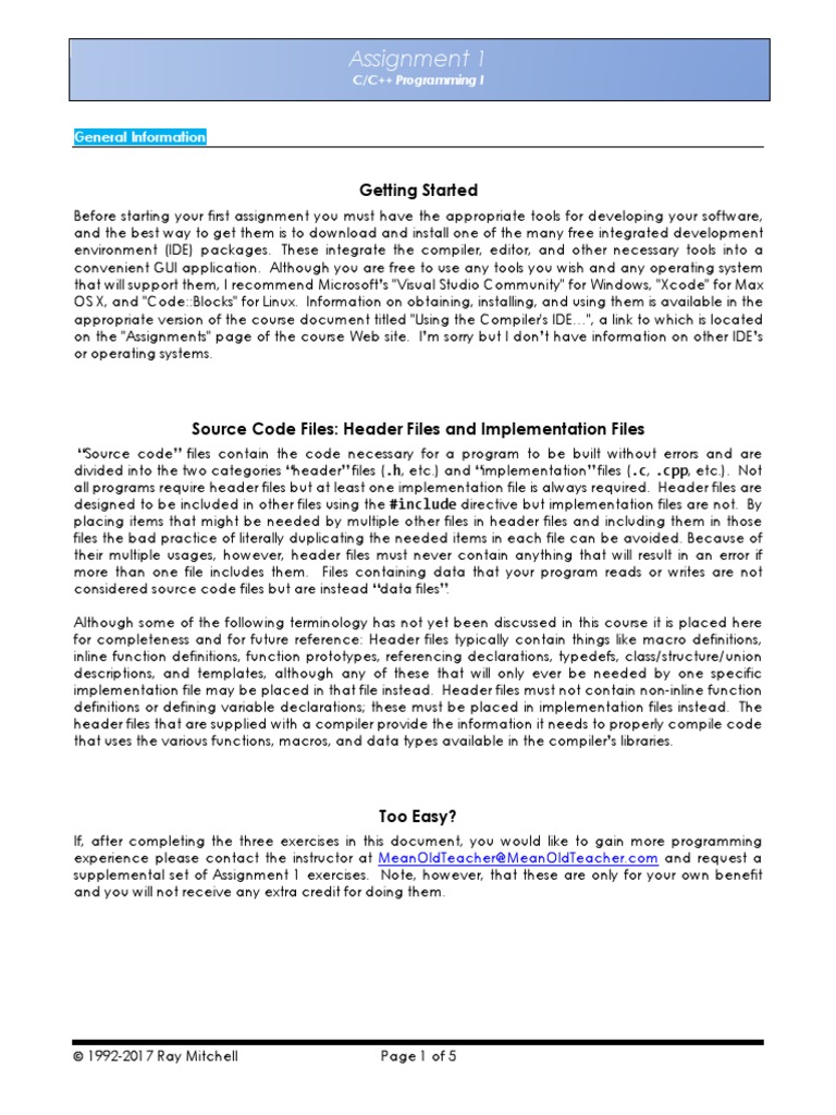 Assignment 1: Getting Started | PDF | Integrated Development ...