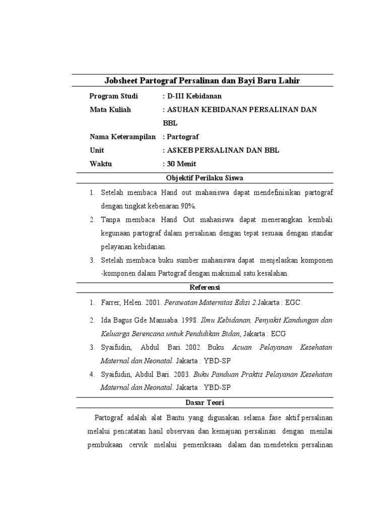Jobsheet Partograf Persalinan Dan Bayi Baru Lahir | PDF | Sains ...