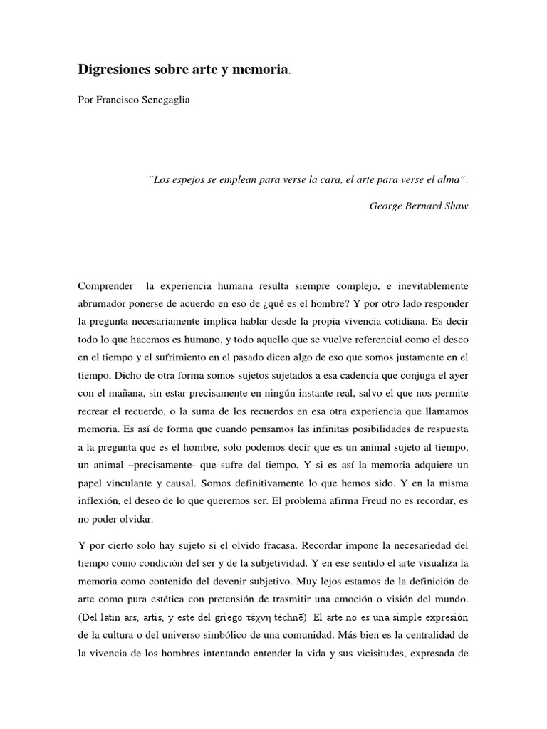 Digresiones Sobre Arte y Memoria - Fran Senegaglia | PDF | Memoria ...
