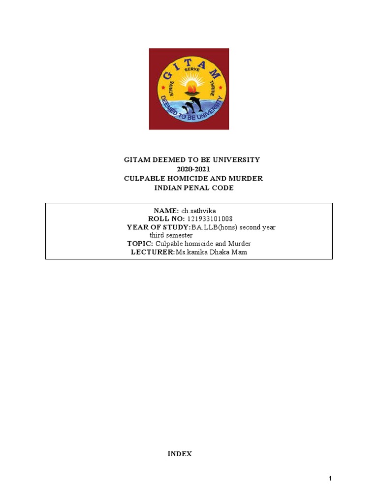 Culpable Homicide Vs Murder Pdf Murder Common Law