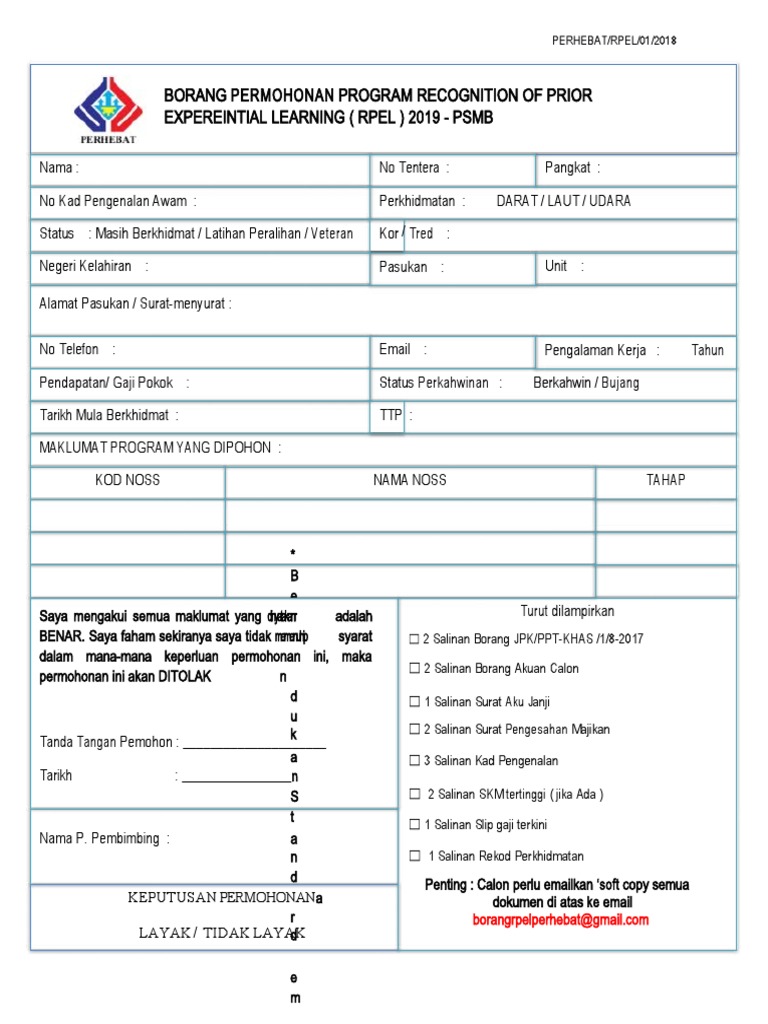 Borang Rpel PSMB 2019 | PDF