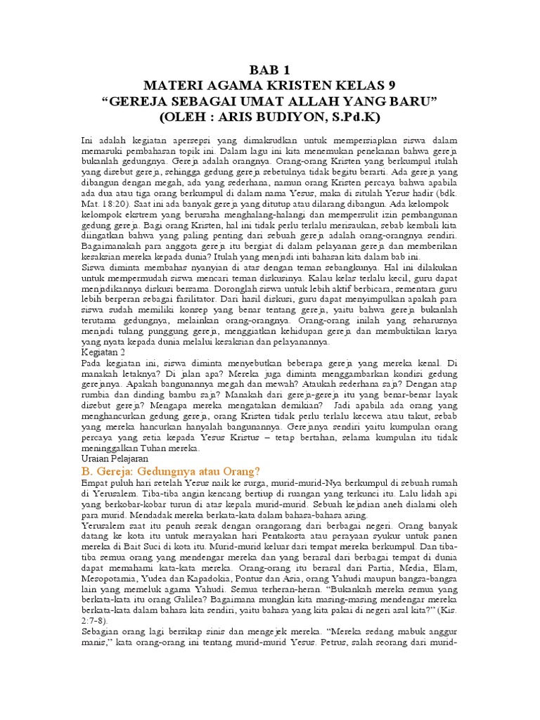 Materi Kristen Kela 9 Bab 1 Part 1 | PDF
