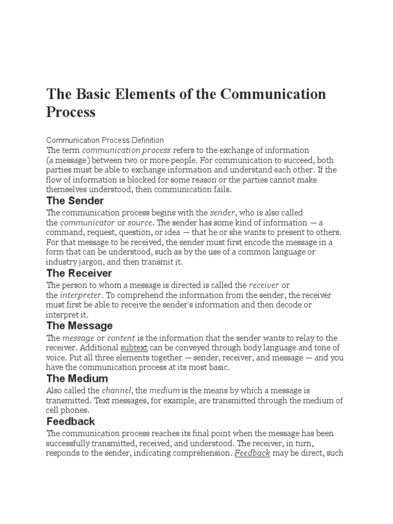 The Basic Elements of The Communication Process | PDF | Communication ...