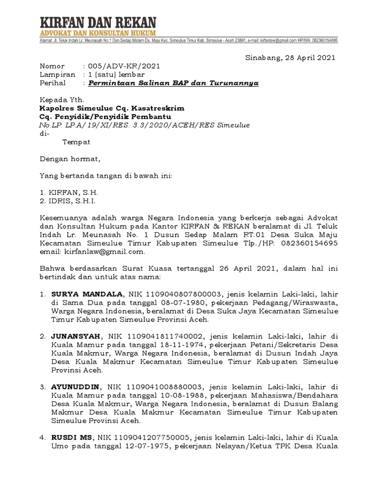 PERMOHONAN SALINAN BAP Ke PENYIDIK | PDF