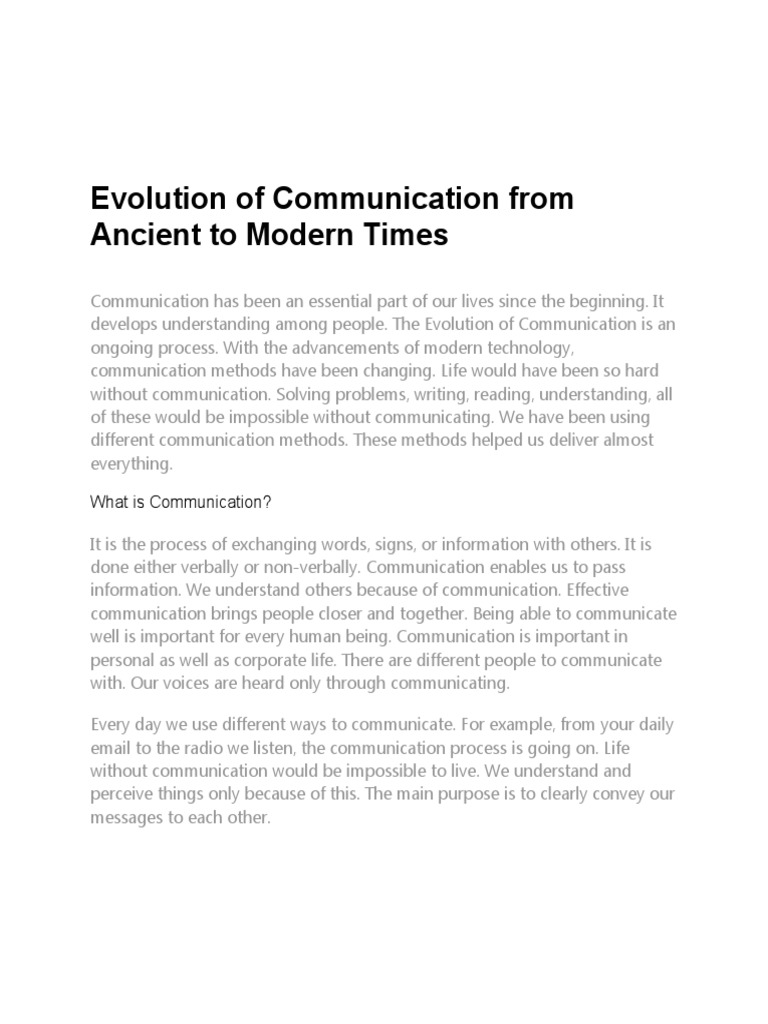 Evolution Of Communication Technology From Ancient To Modern Times