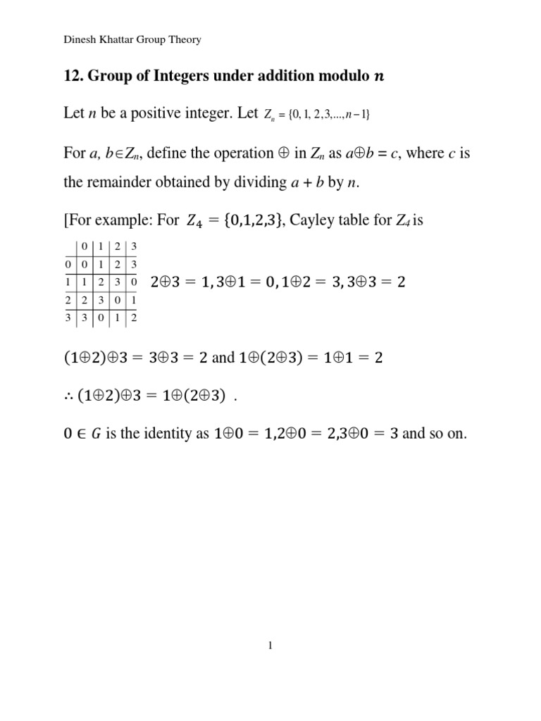 Group Theory: Integers Modulo n | PDF | Group (Mathematics) | Mathematics