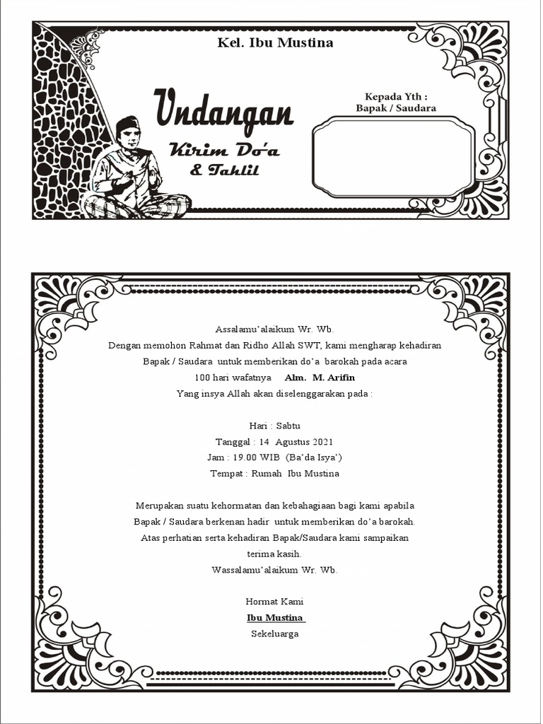 Undangan Tahlil 100 Hari Wafat Alm. M. Arifin | PDF