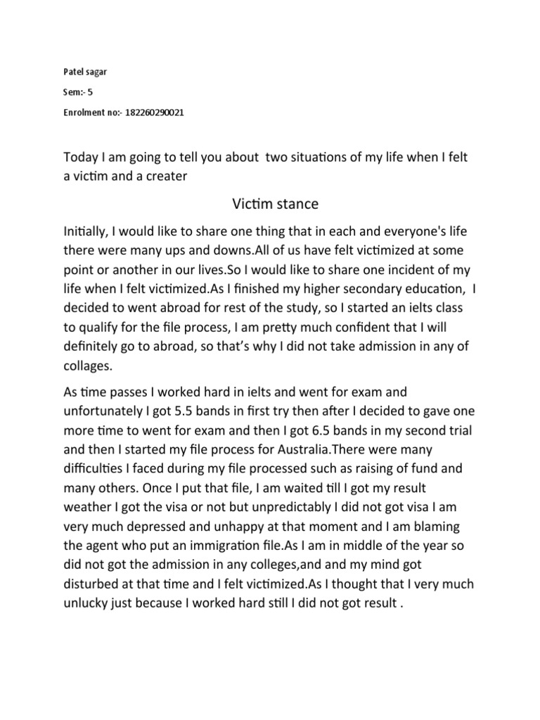 Victim Stance: Patel Sagar Sem:-5 Enrolment No: - 182260290021 | PDF