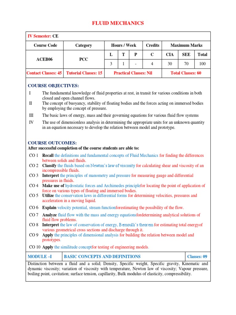 CIVIL Fluid Mechanics Syllabus | PDF | Fluid Dynamics | Pressure