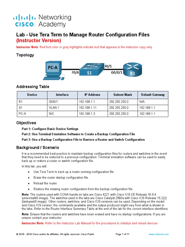 10.6.11 Lab - Use Tera Term To Manage Router Configuration Files - ILM | PDF | Router (Computing ...