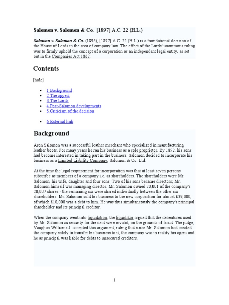 3850 Salomon V Salomon | PDF | Common Law | Justice
