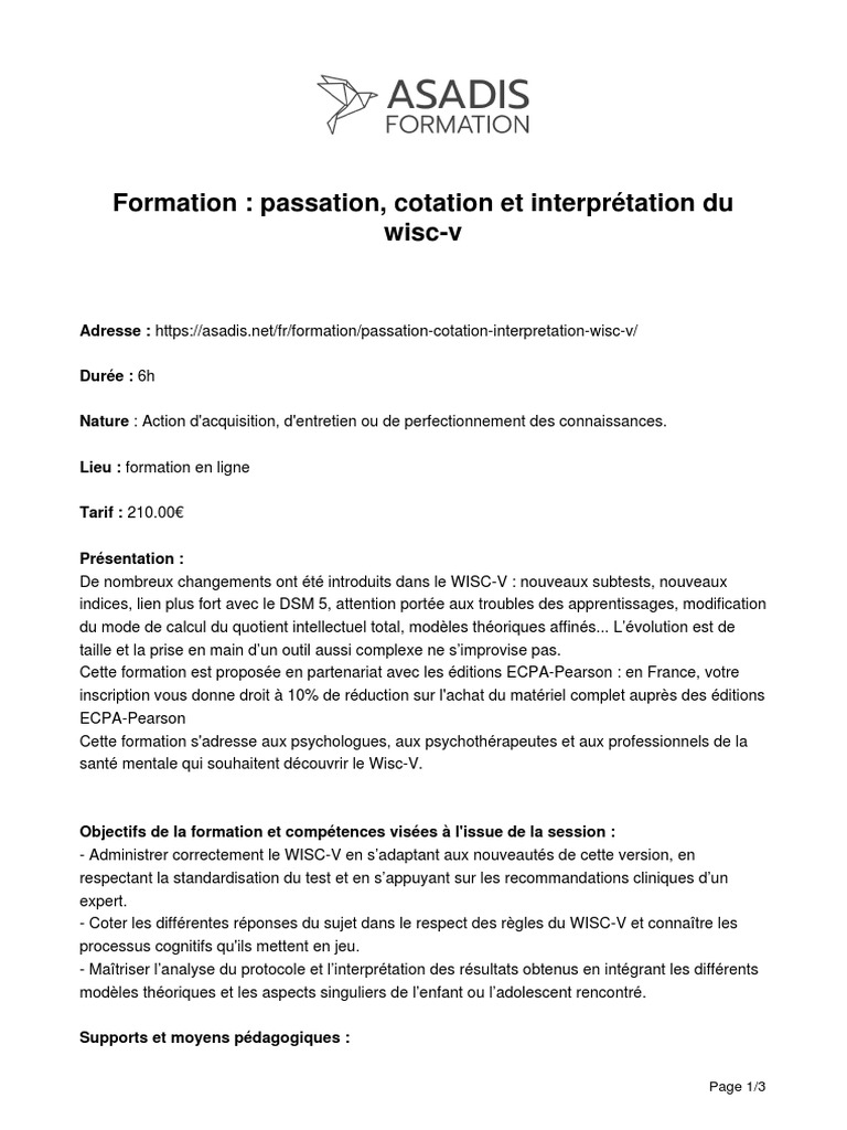 ASADIS-passation-cotation Interpretation Wisc-V | PDF | Psychologie ...