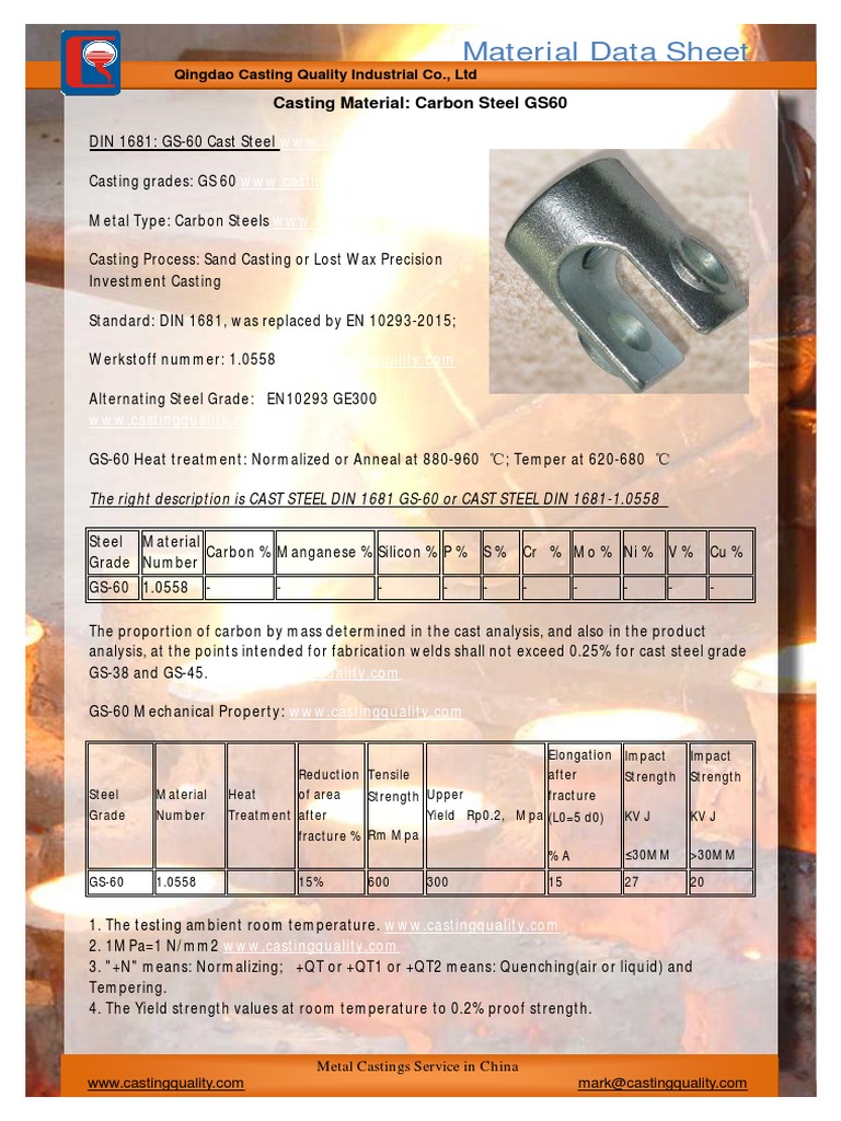 Material Data Sheet: Casting Material: Carbon Steel GS60 DIN 1681: GS ...