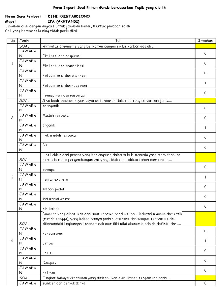 Form-Soal-Ganda Mapel PAT IPA BISMEN 2021 | PDF