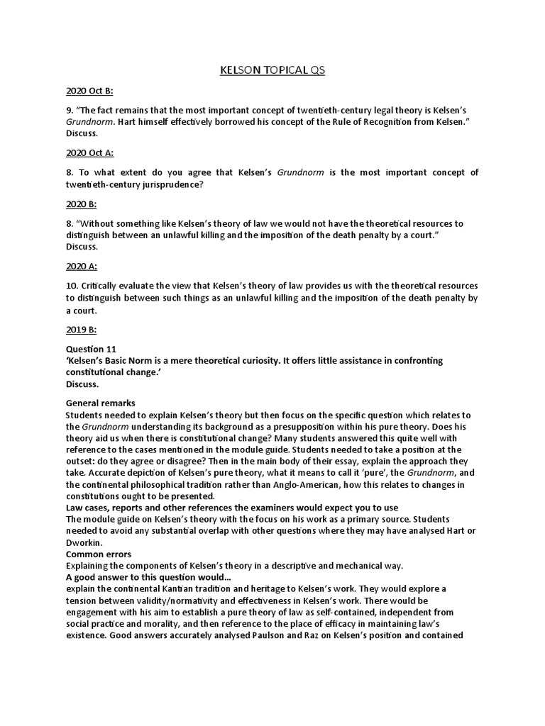 Kelson Topical Qs | PDF | Jurisprudence | Theory