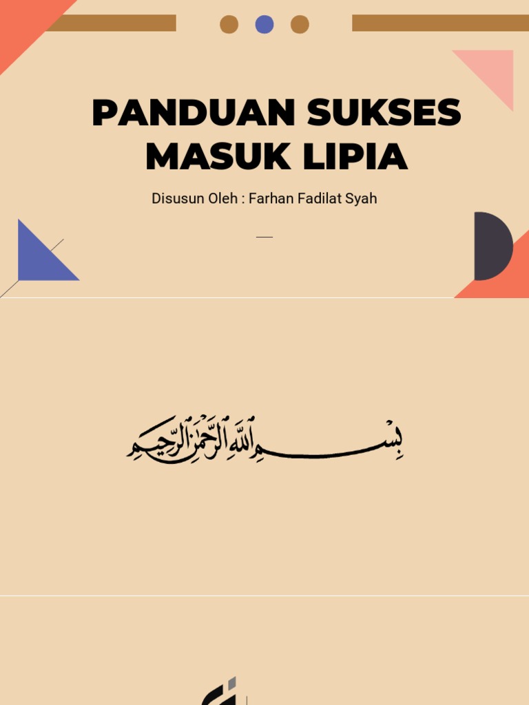 Panduan Sukses Masuk Lipia: Disusun Oleh: Farhan Fadilat Syah | PDF