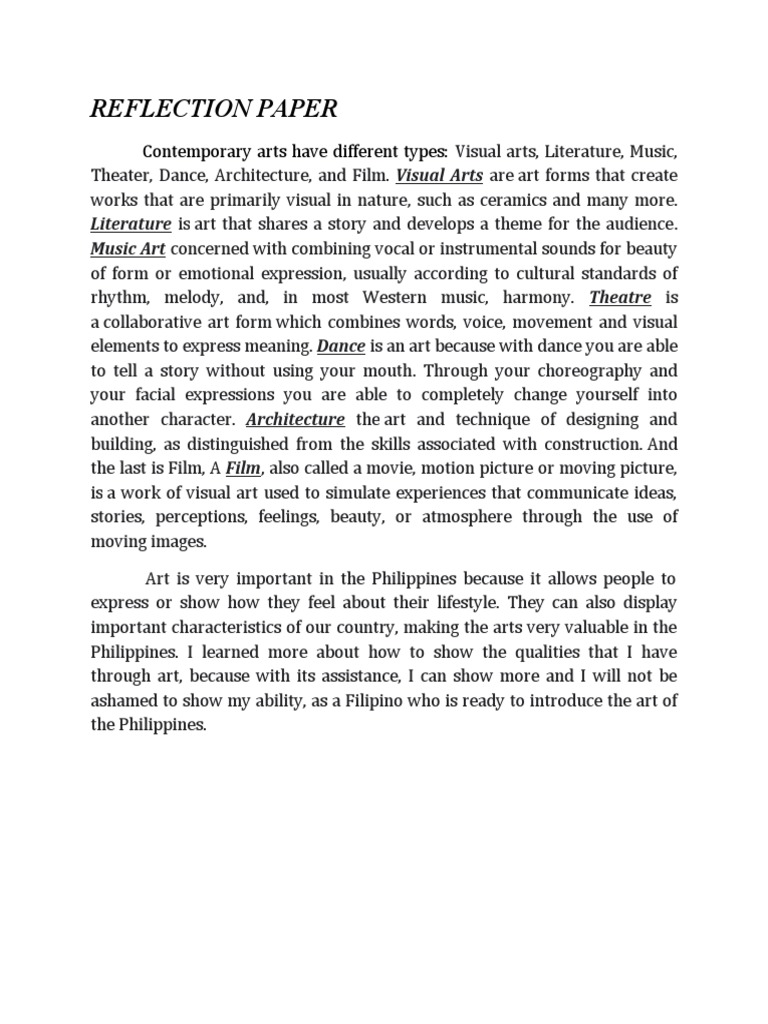 Reflection Paper: Contemporary Arts Have Different Types | PDF