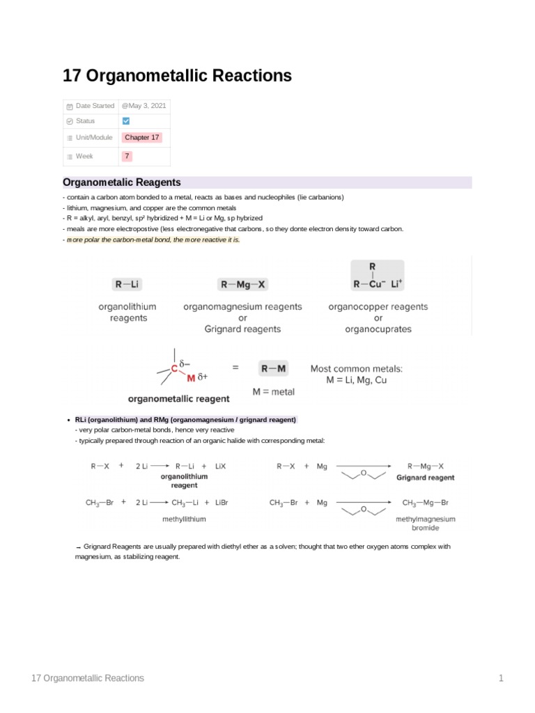 Organic Chemistry - Chapter 17 - Organometallic Reactions | PDF ...