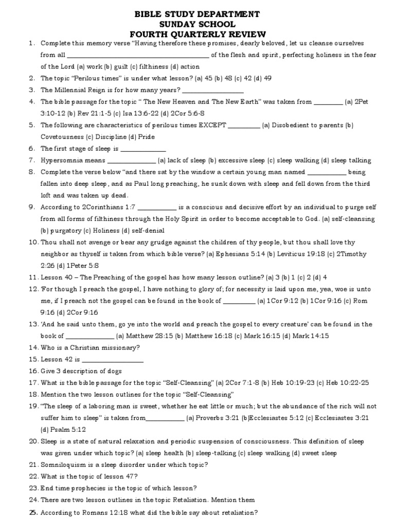 Quarterly Bible Study Review Test | PDF | Sermon | Bible Content