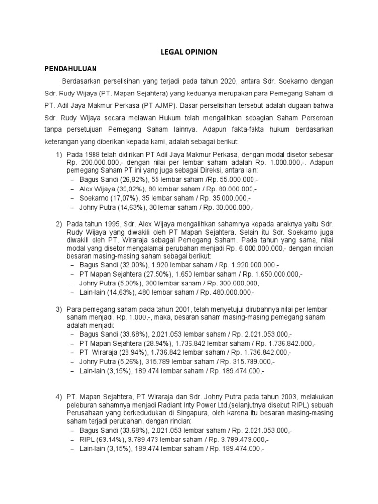 Contoh Legal Opinion | PDF | Pengelolaan Keuangan & Uang | Ilmu Sosial