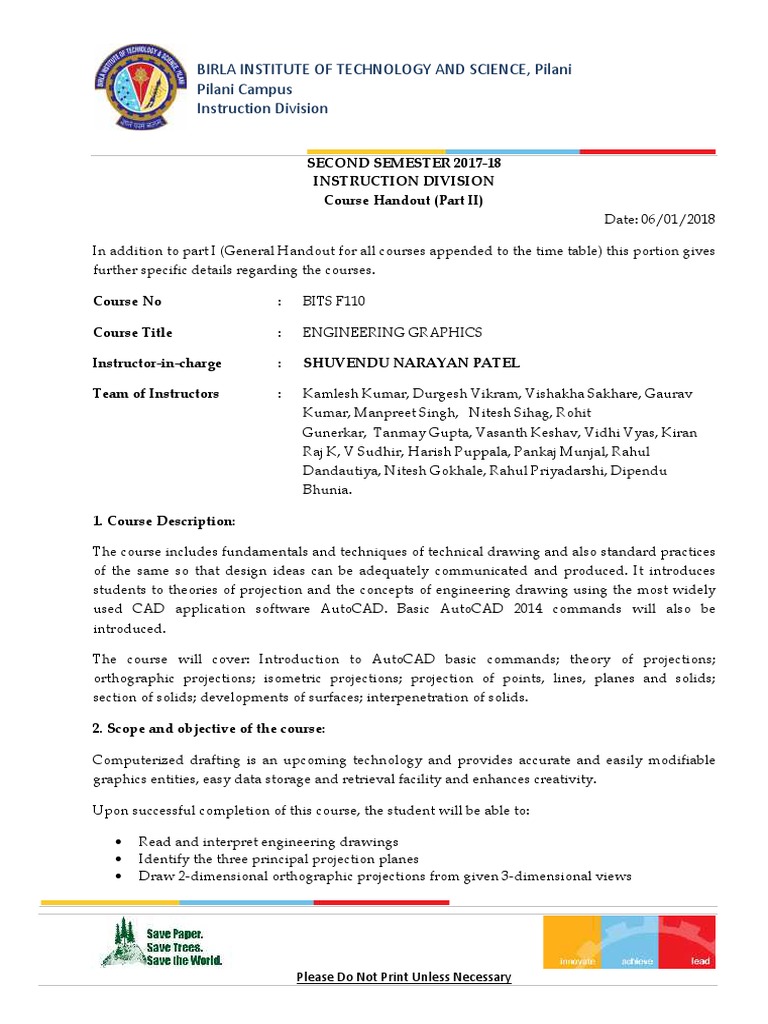 Bits f110 Engineering Graphics1 | PDF | Auto Cad | Technical Drawing