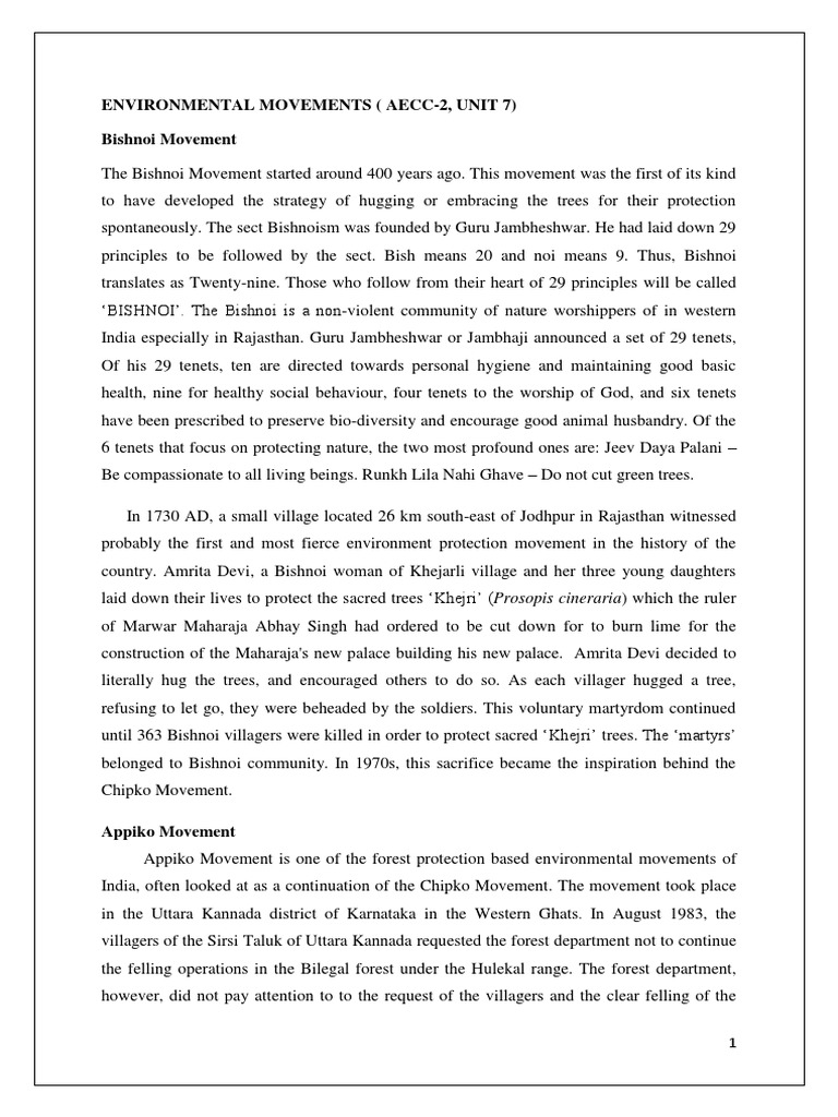 Environmental Movements (Aecc-2, Unit 7) Bishnoi Movement | PDF ...