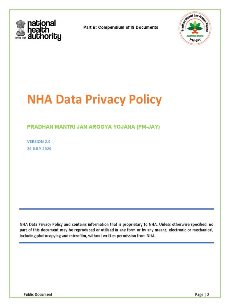 NHA Data Privacy Policy v2.0 | PDF | Electronic Health Record | Information Security