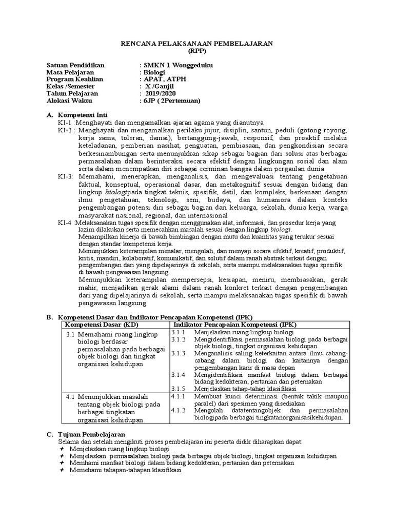 RPP - Biologi | PDF
