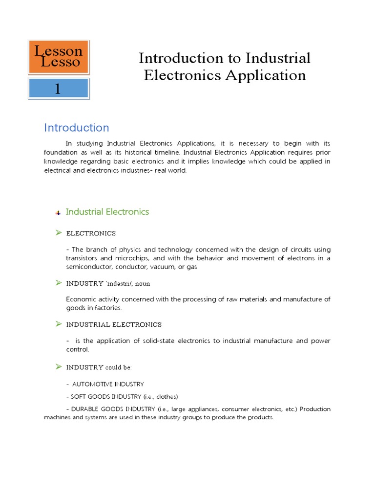 Lesson 1 Introducton To Industrial Electronics Application | PDF ...