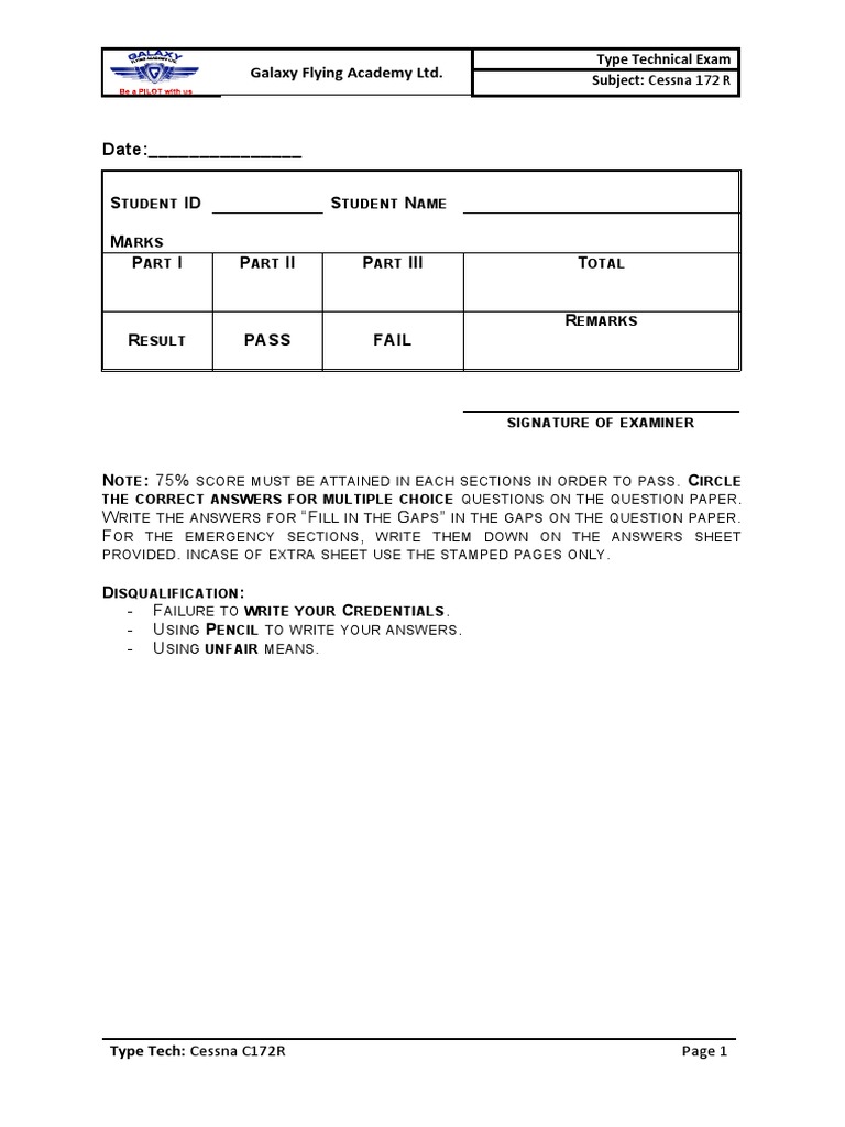 Cessna 172 Type Rating Technical Exam: Assessing Pilot Knowledge of the ...
